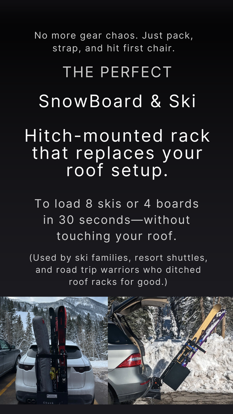 Chuck Bucket® | Hitch-Mounted Ski Rack for Adventure Travel